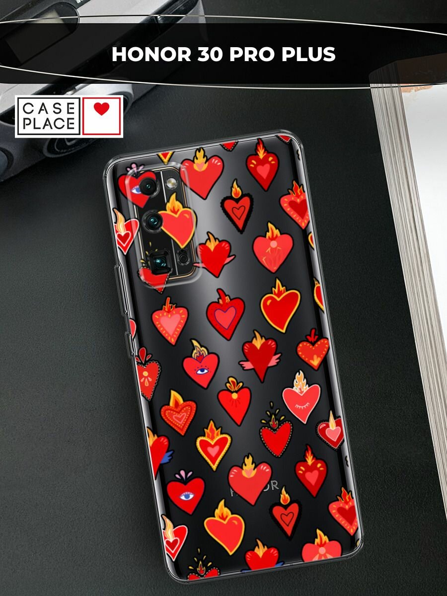 Чехол на Honor 30 Pro Plus / Хонор 30 Про Плюс с принтом "Дьявольские сердца паттерн", прозрачный