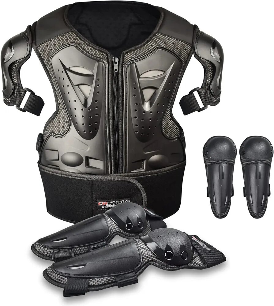 Моточерепаха MV-004K, черного цвета, защита спины, локтей и коленей для детей