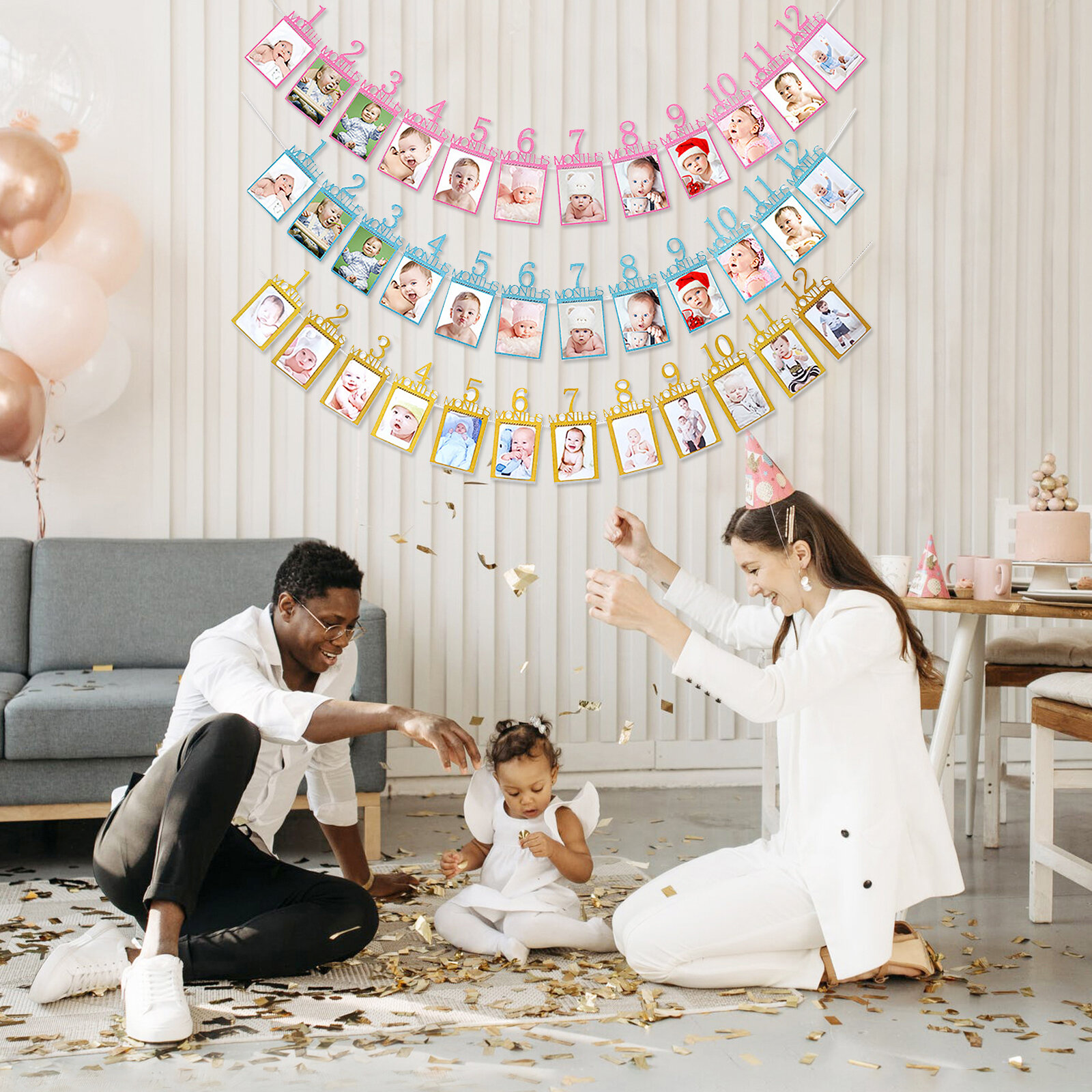 16,4-футовый детский фотобаннер для новорожденных 12 месяцев, дисплей для показа фотографий, подвесная вывеска, гирлянда, фотобудка для роста, реквизит для украшения детского дня рождения