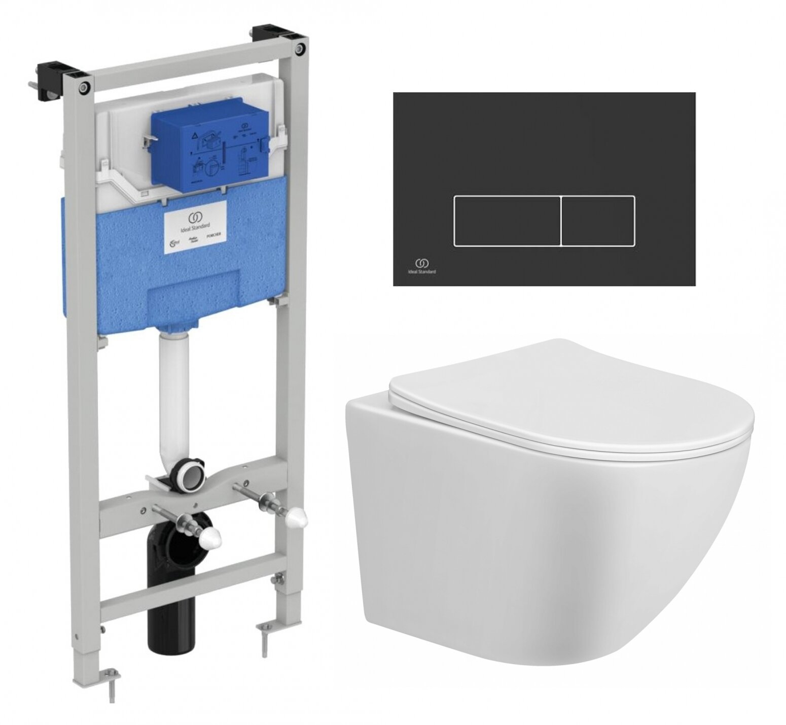 Комплект 3 в 1 инсталляция Ideal Standard + Унитаз подвесной Taliente Amato AM25010 + кнопка черная