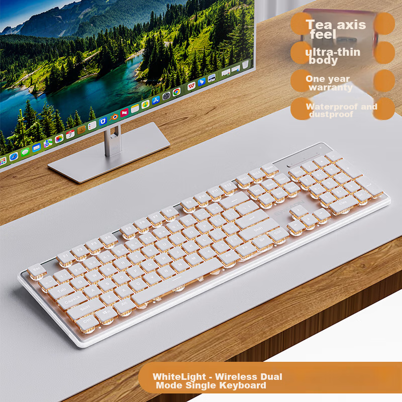 Qianxingzhe V3 104-Key Wireless Keyboard, Bluetooth Dual-Mode, Quiet, Mechanical Feel, High Aesthetic Value, Slim, Office Film Keyboard, Compatible with Laptops, Desktop Computers, IPad, Universal, Milk White