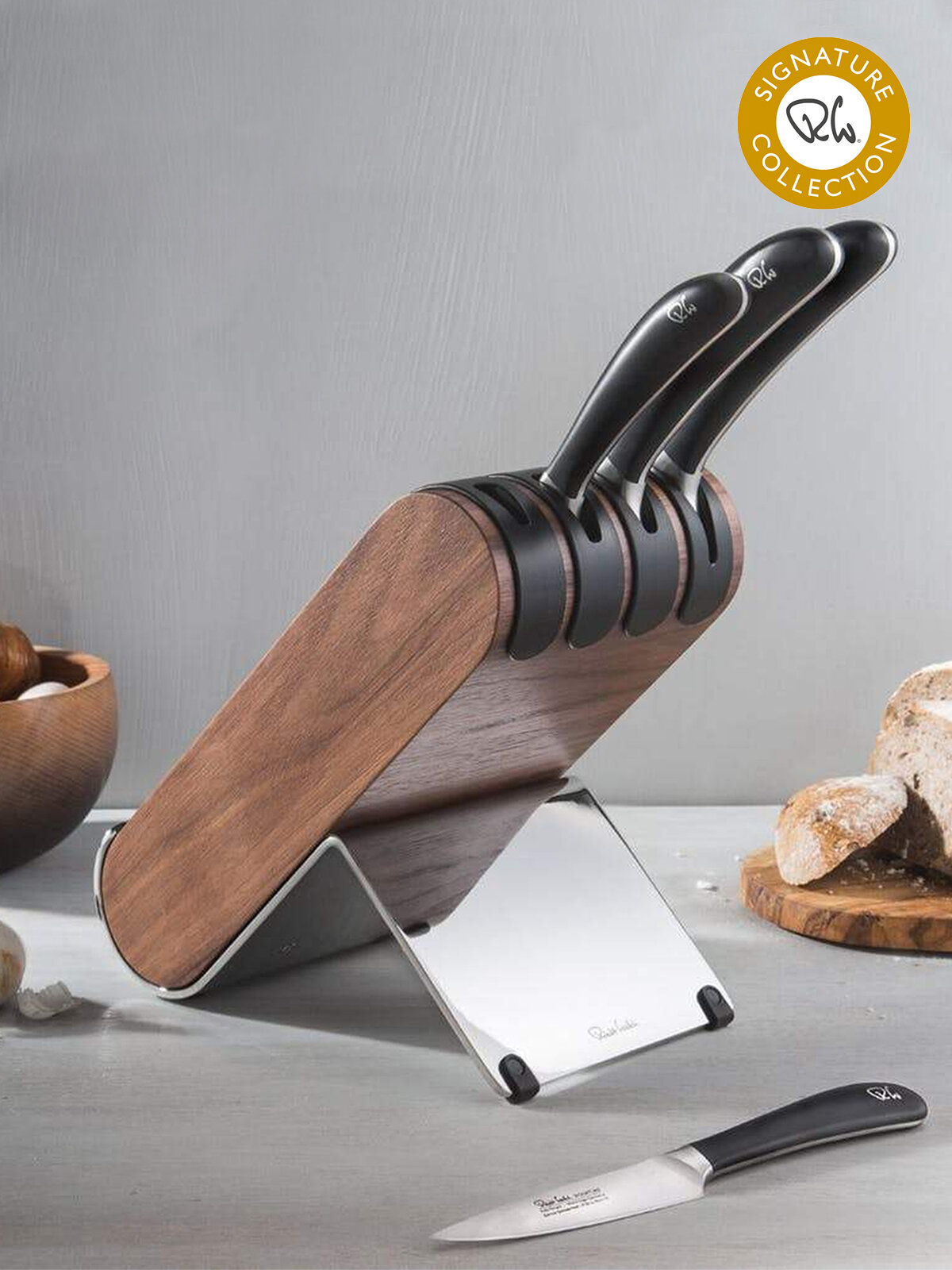Robert Welch Signature Набор кухонных кованых ножей в подставке, Великобритания