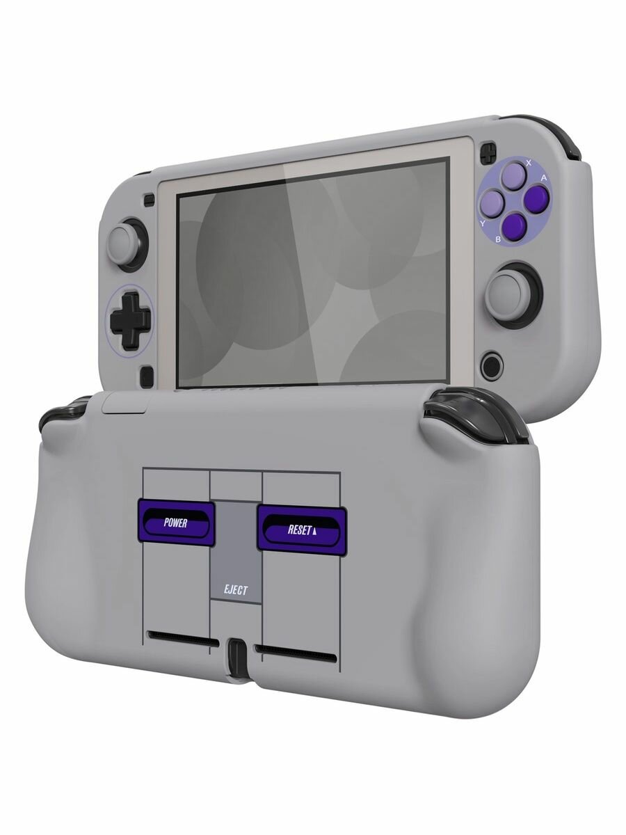 PlayVital Чехол ZealProtect для Nintendo Switch Lite, жёсткий эргономичный грипп с защитным стеклом и накладками, стиль SNES Classic