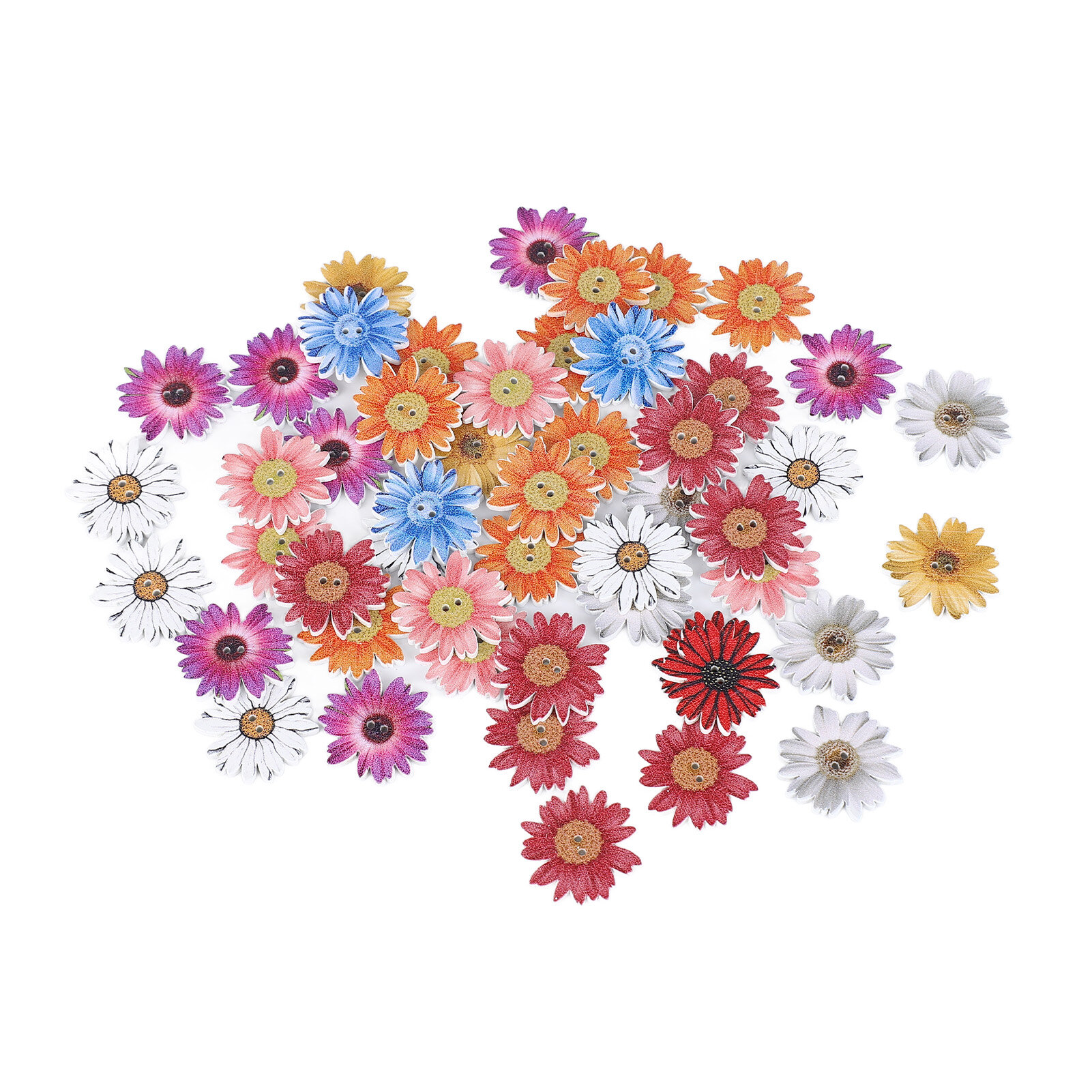 50pcs Wooden Chrysanthemum Buttons with 2 Holes Flat DIY Handcraft Cute Flower for Photo Frames Bags Phone Cases