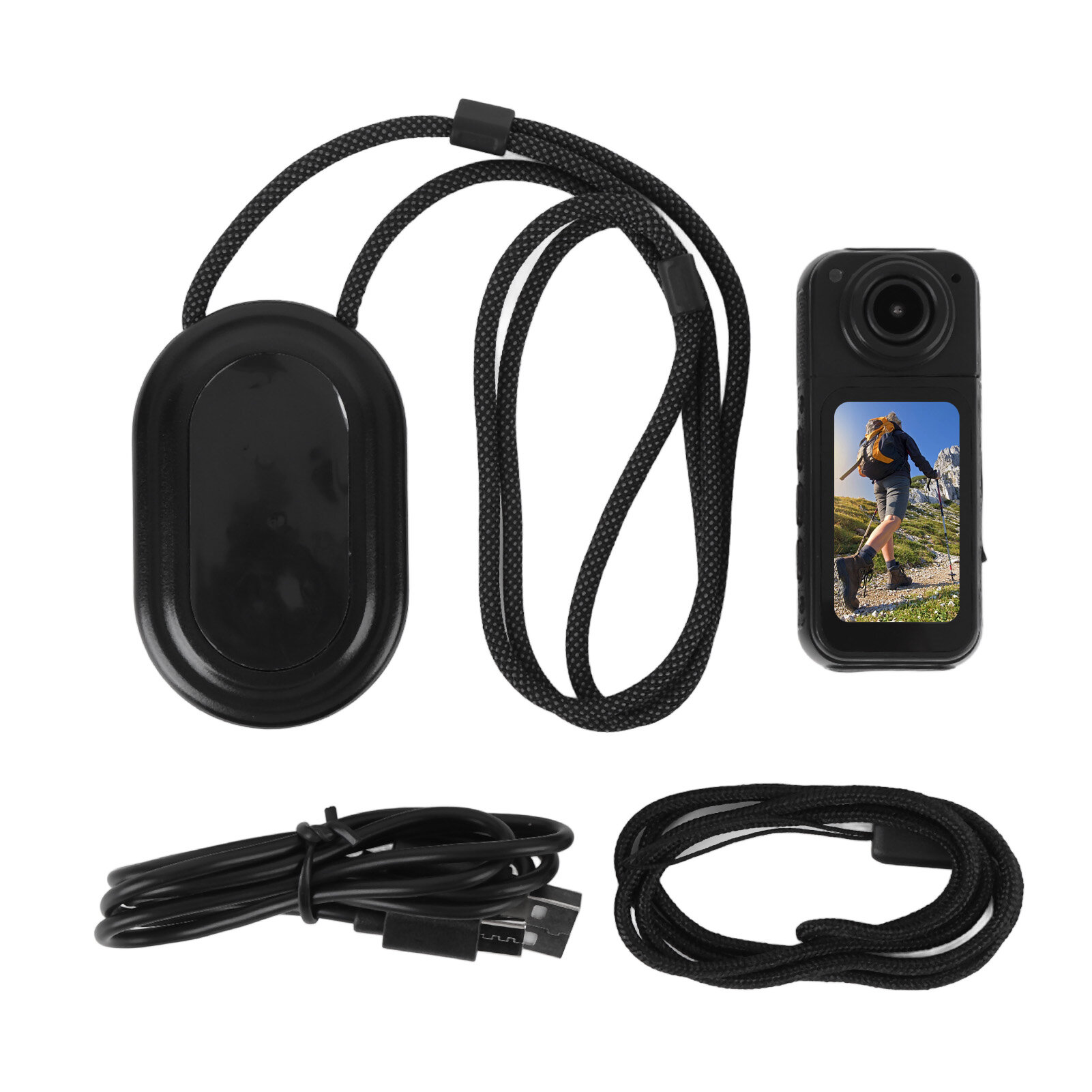 2,7K Action Camera Camera Outdoor Cycling Recorder 12MP Plenm Camera с 180 градусов вращающейся линзы Магнитный ремешок для шеи 60 -минутный время выполнения черный