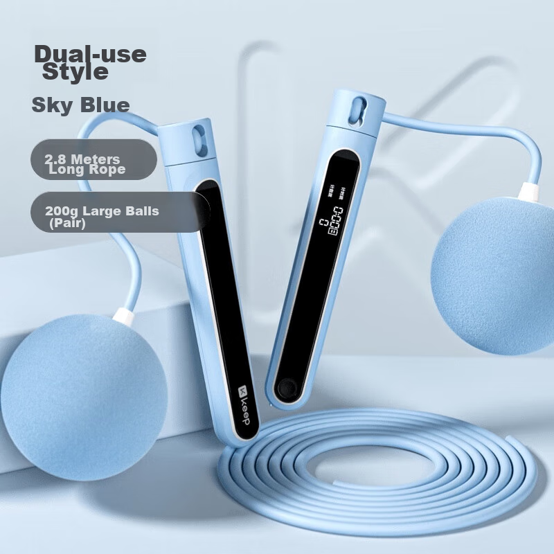 Keep Fat-Burning Weighted Jump Rope - Sky Blue/Unweighted Large Ball + Long Rope