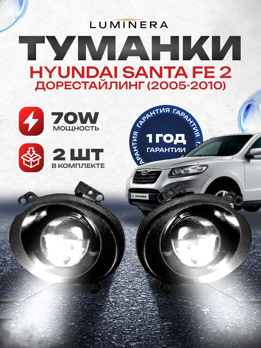 Противотуманные фары Hyundai Santa Fe 2 дорест (2005-2010) LED, 70Вт