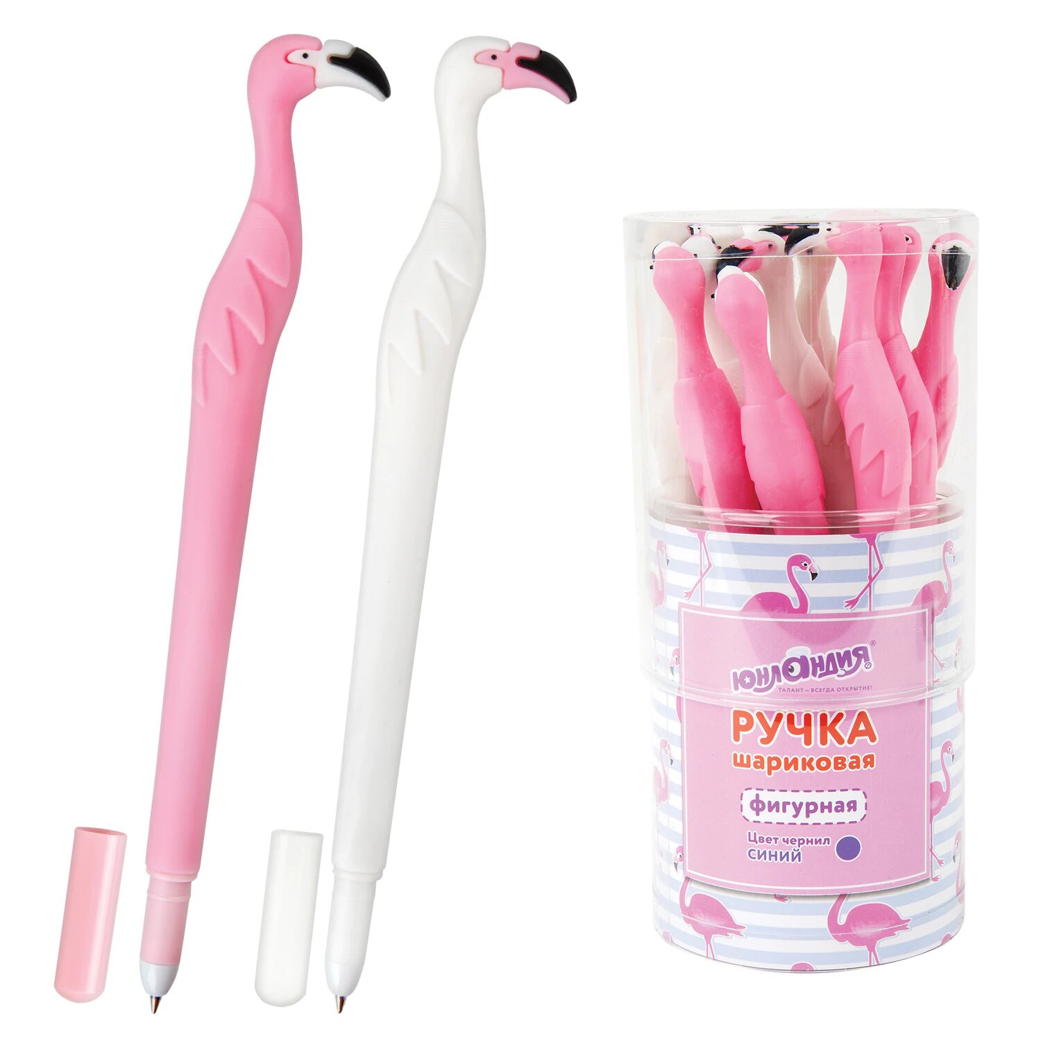 Ручка фигурная шариковая юнландия "Фламинго", мягкий силиконовый корпус, ассорти, синяя, пишущий узел 0,7 мм, 143775 (упаковка 12 шт.)