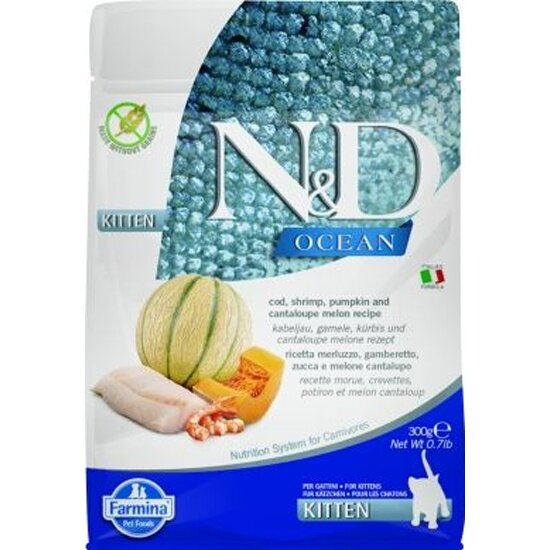Корм сухой Farmina N&D Ocean треска, креветка, тыква и дыня для котят 300 гр