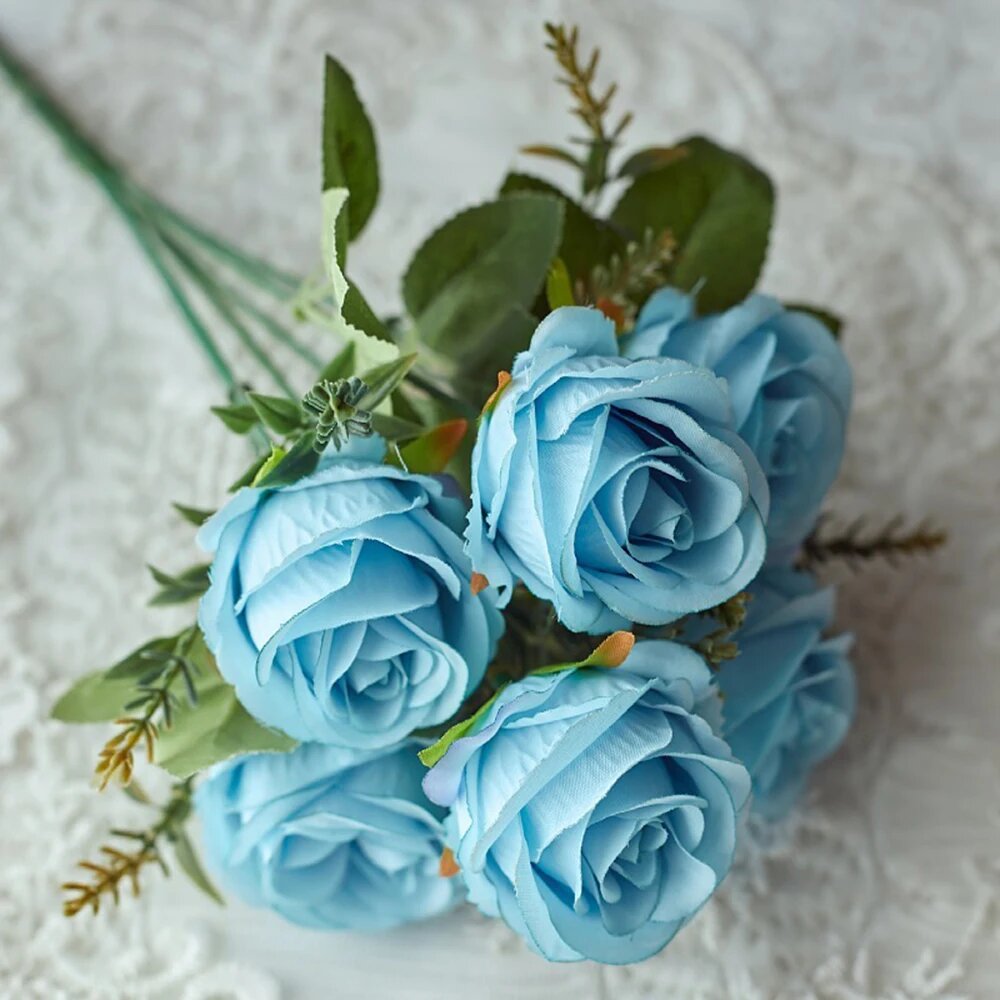 Искусственные розы из шелка, розовые, букет 6 штук blue
