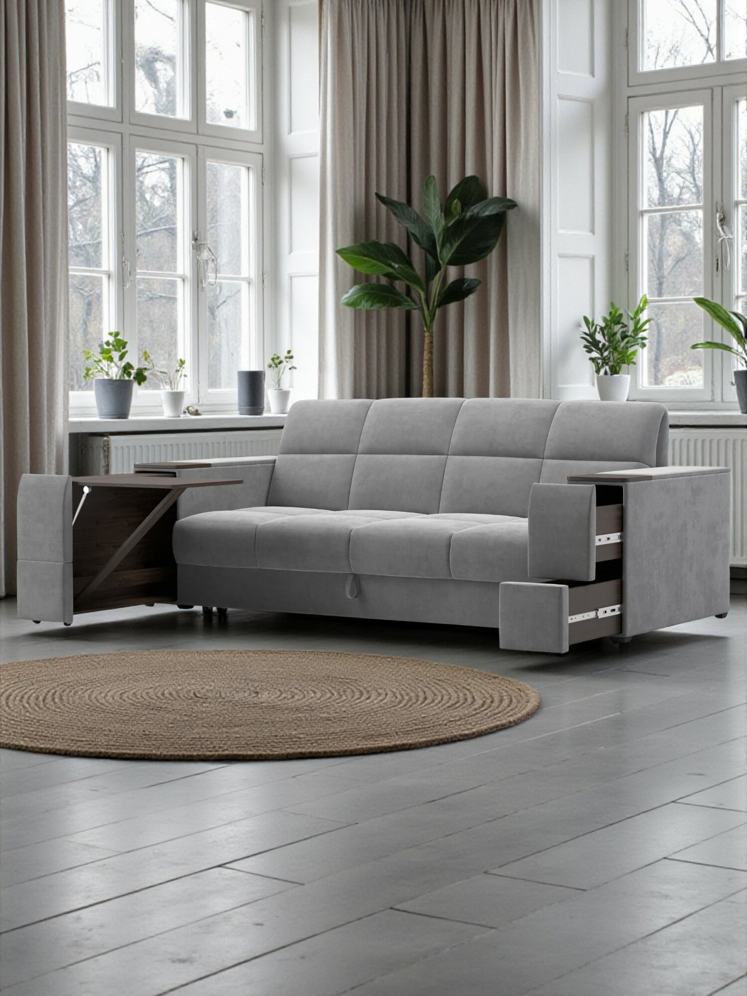 Диван раскладной аккордеон "Скай", 180х200, Светло Серый, ППУ, габарит 235 см