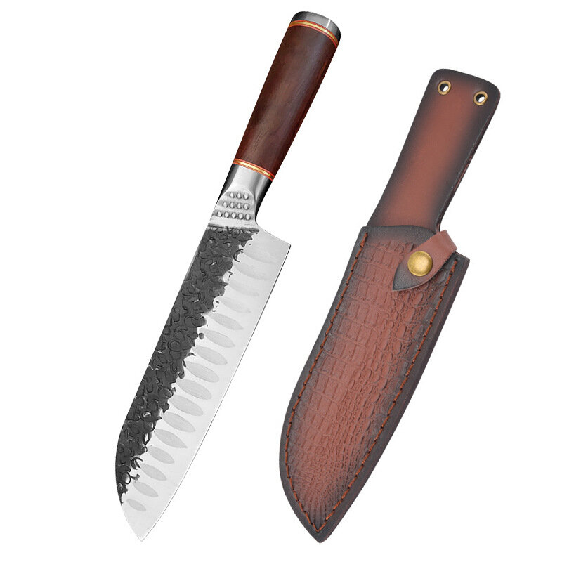 Поварский Нож, Поварский Нож Для Разделки Говядины (катана-говиядина), Тридевяностный Нож (санто) С Ковковым Текстурированным Узором