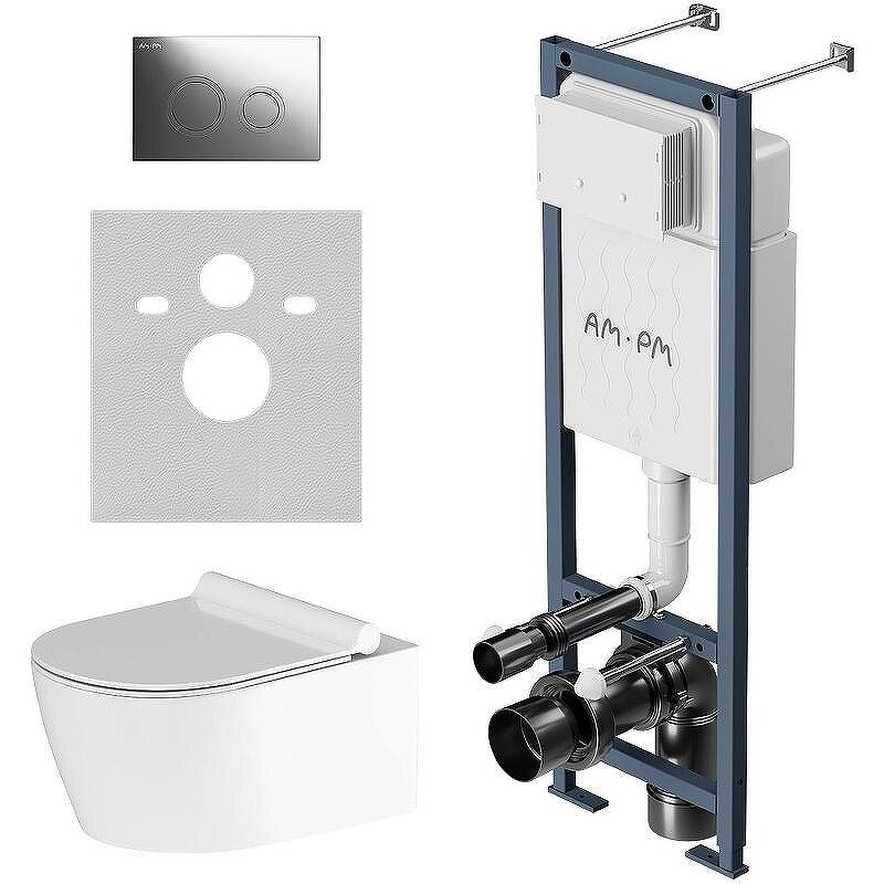 Комплект унитаза с инсталляцией Am.Pm Jupiter ErgoFit Aquaspin IS110151. DX77C1700 с сиденьем микролифт, кнопка хром глянец