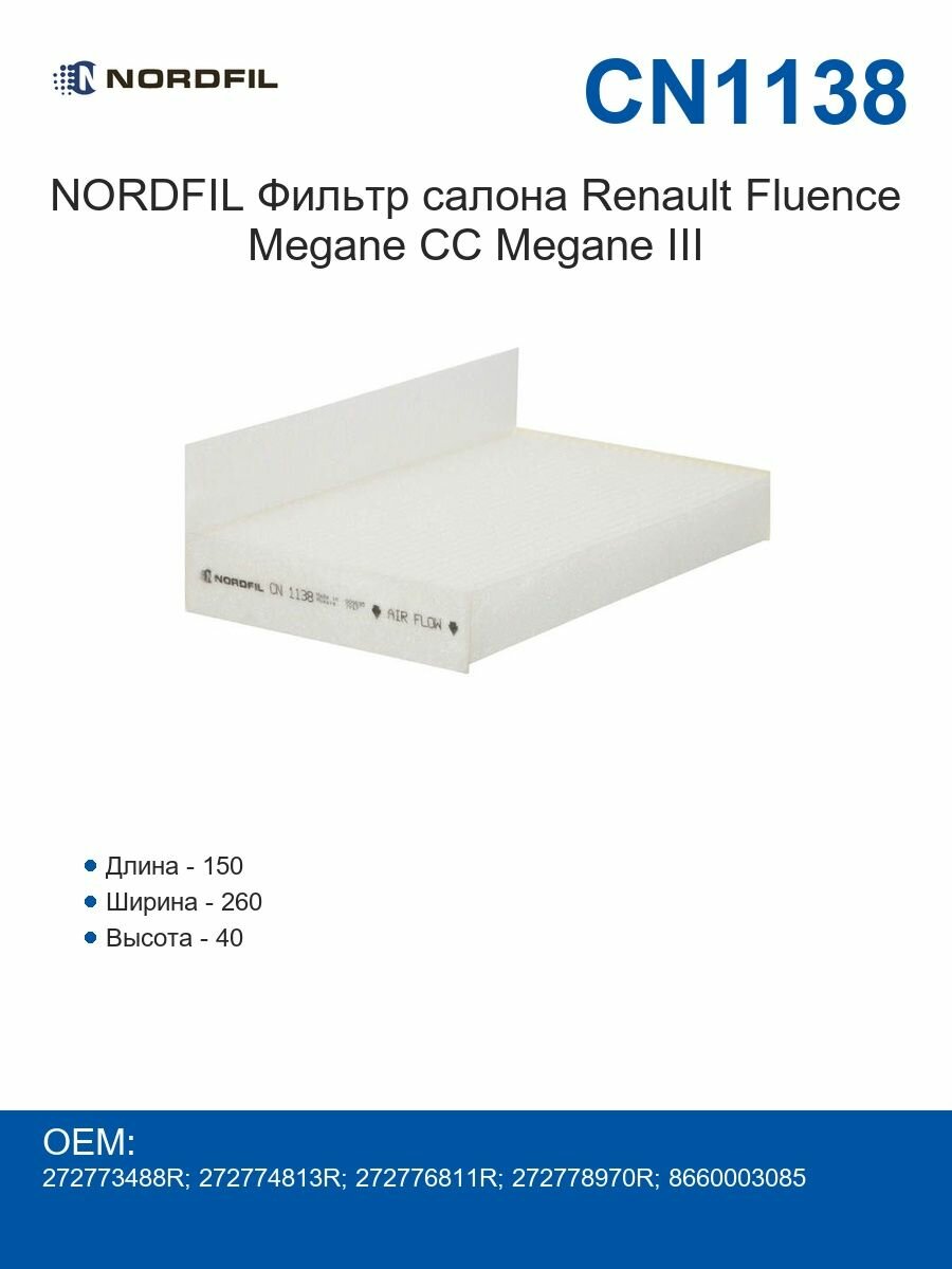 NORDFIL Фильтр салона Renault Fluence Megane CC Megane III