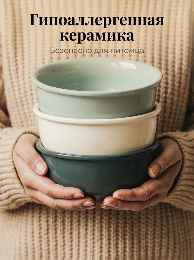 Миска для кошек керамическая против черных точек (Акне) - Широкая и плоская тарелка от Усталости Усов, Тяжелая и устойчивая, Можно в микроволновку и посудомойку, 300 мл