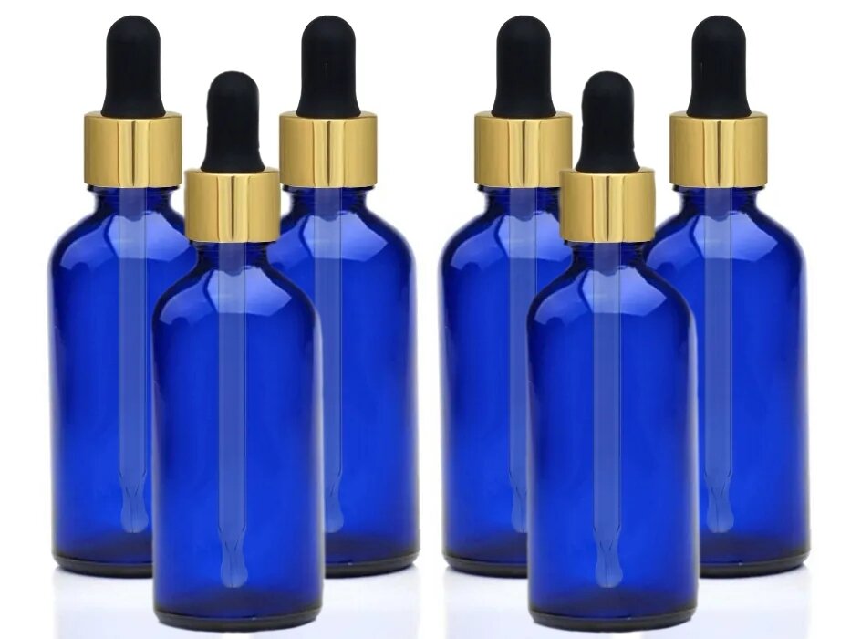 Дорожный флакон/Пустой флакон/Флакон для масла и сыворотки /Флакон косметический с пипеткой 50 мл, 6 шт синий голд