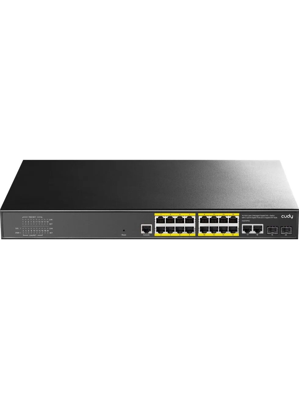 Коммутатор Cudy GS2018PS2-200W, 2U, 18 портов, PoE 1-16, 2 гигабитных порта