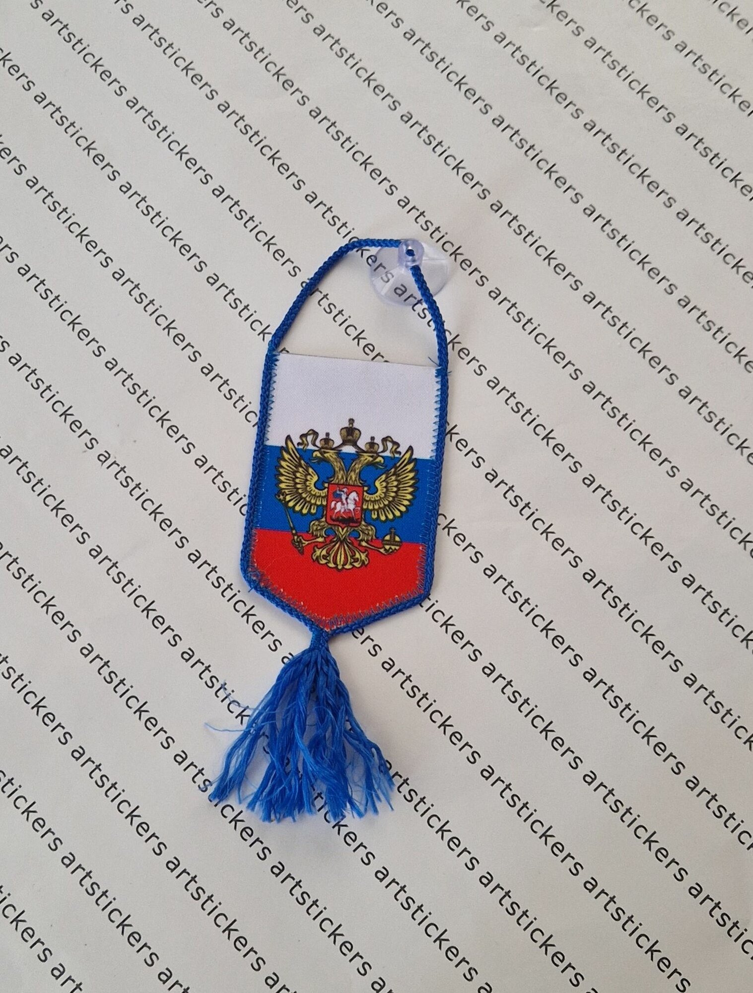 Вымпел "Россия (герб)" , размер 8х12см, двусторонний на присоске, ткань, аксессуар для авто