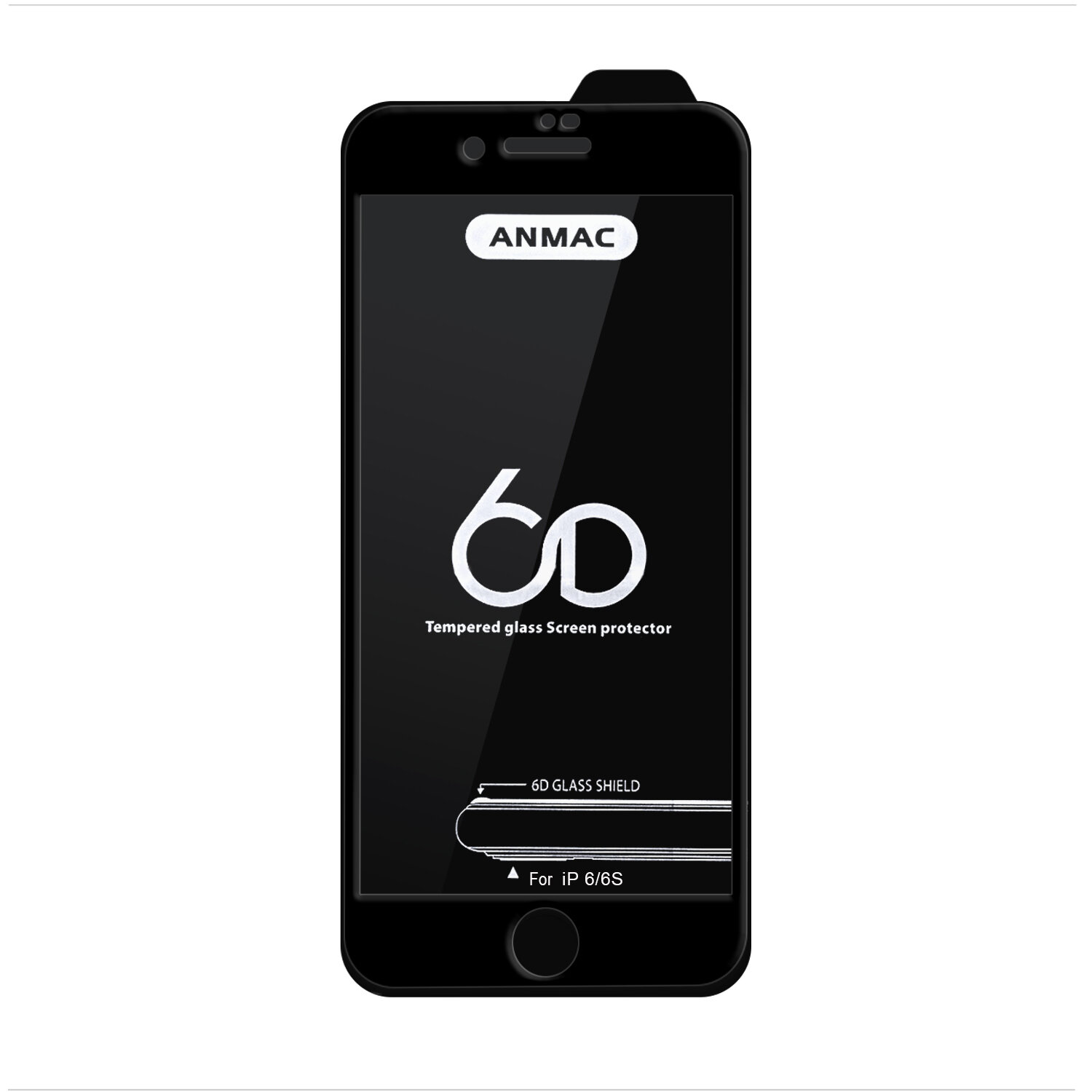 Защитное стекло iPh 6/6S Anmac 6D Black без упаковки Арт.1137147 (10 шт./уп.)