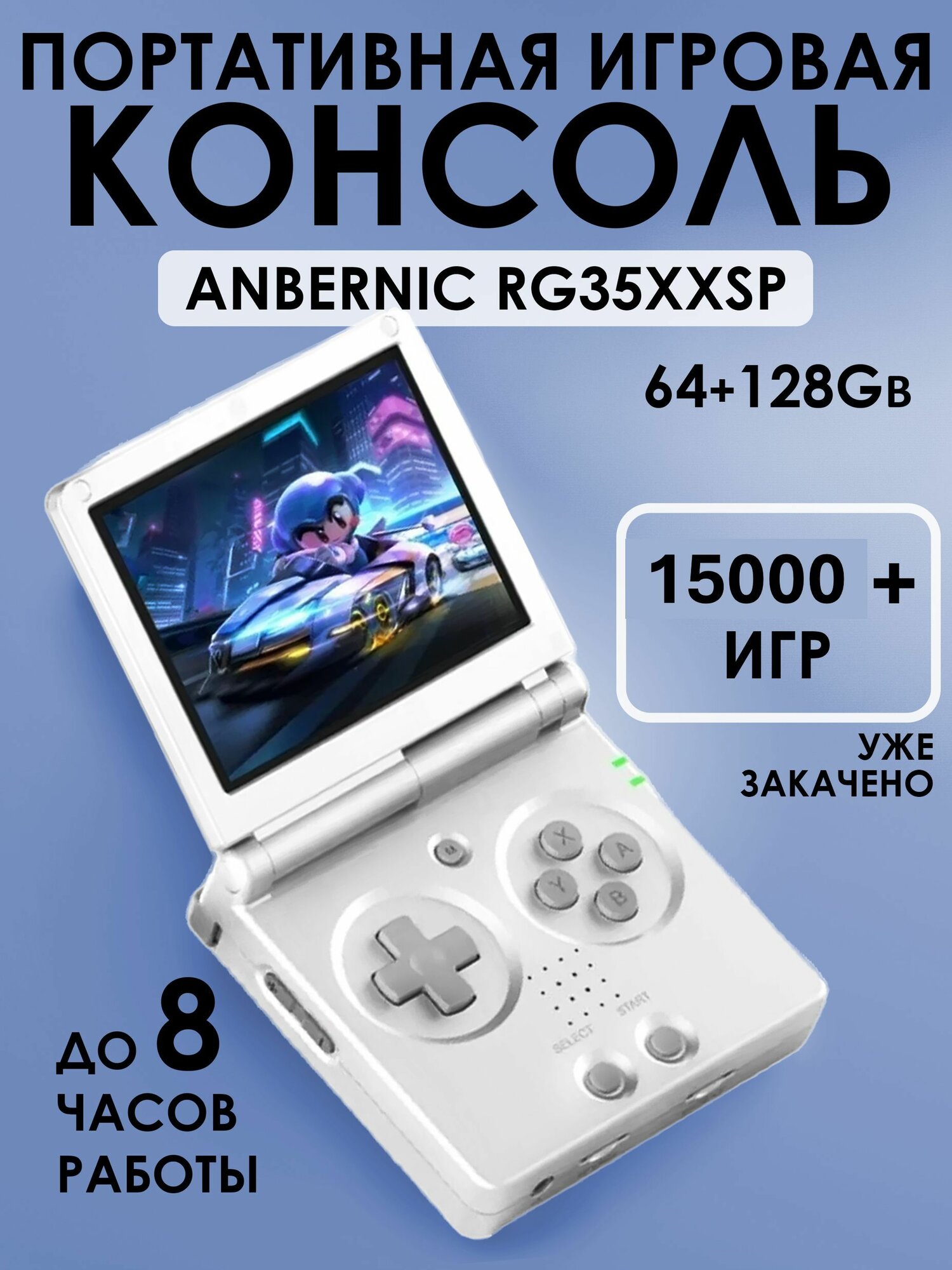 Игровая консоль RG35XXSP 64 Гб+128Gb, серебристый