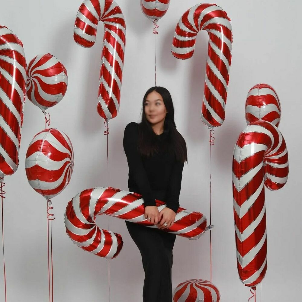 Красные рождественские трости из фольгированных шаров, 3шт, 84 см