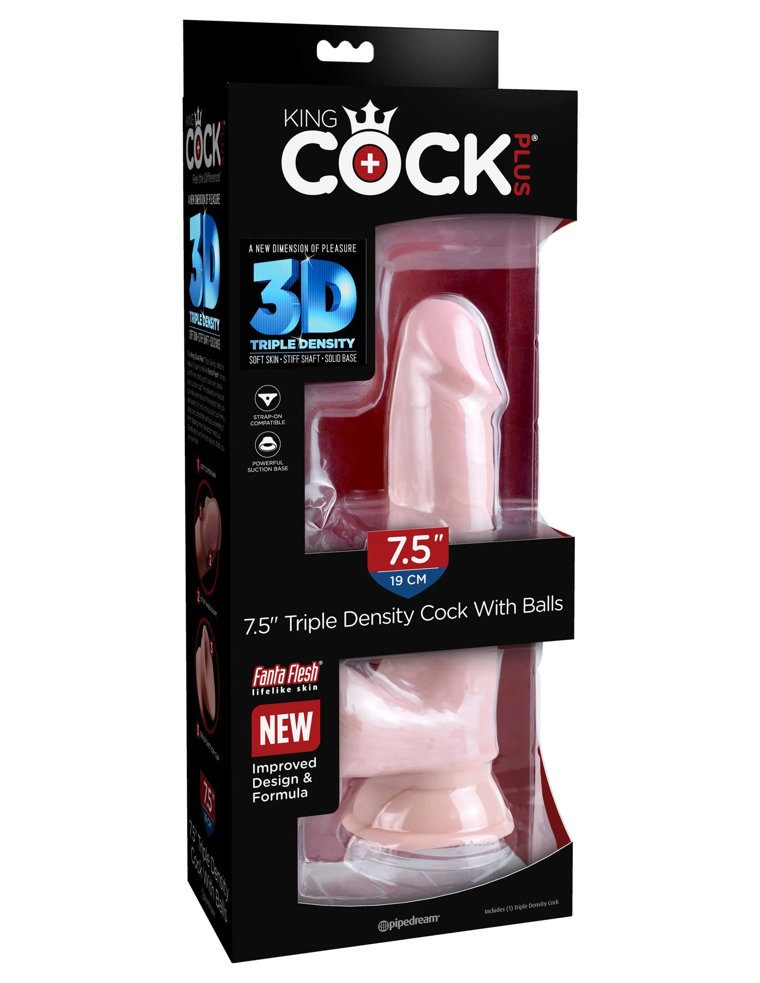 Фаллоимитатор "King Cock Plus" 19см, с мошонкой, ТПЭ, телесный, водонепр.