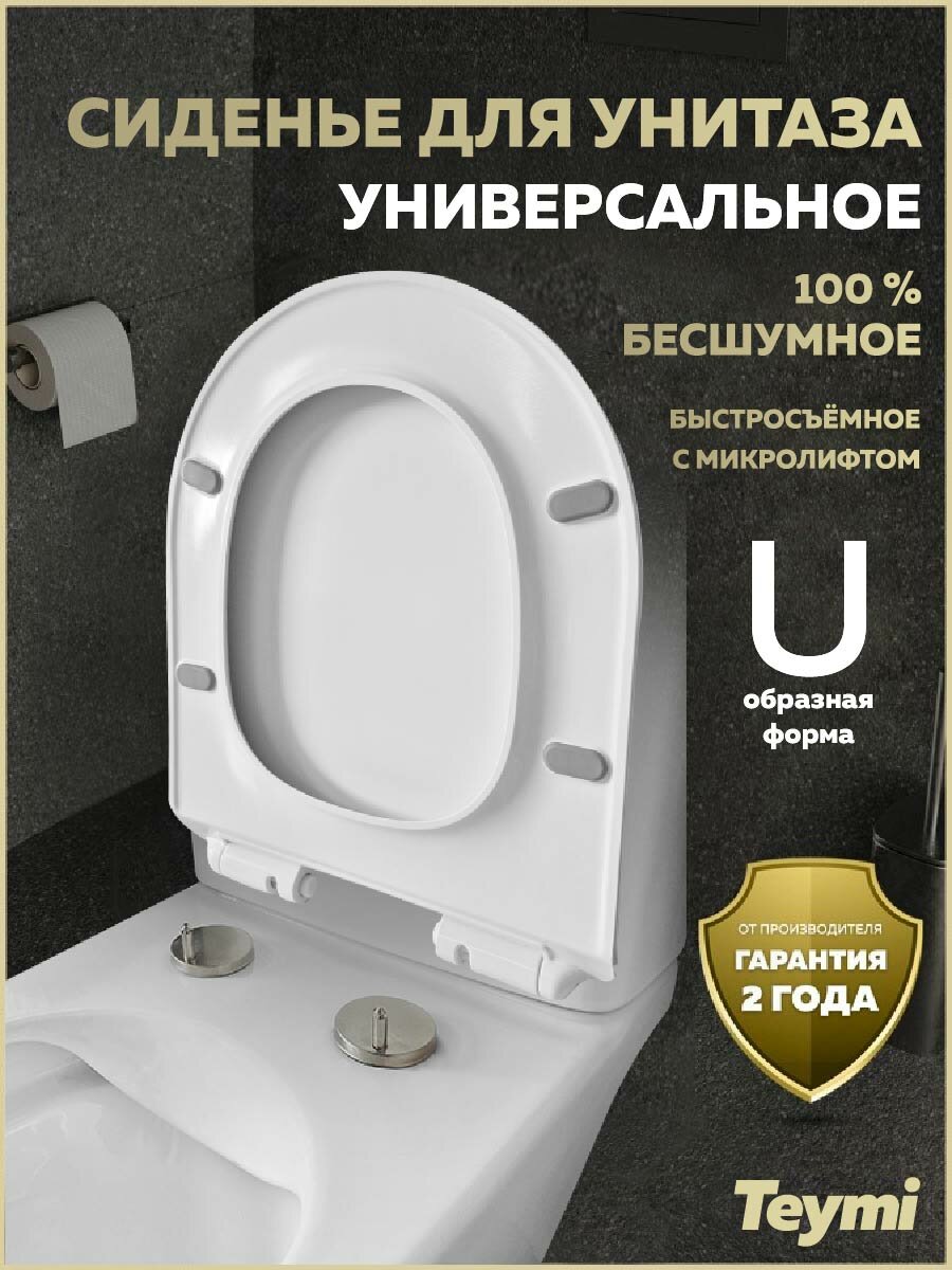 Сиденье для унитаза с микролифтом быстросъемное универсальное Teymi Ritta Pro полипропилен белое S40810