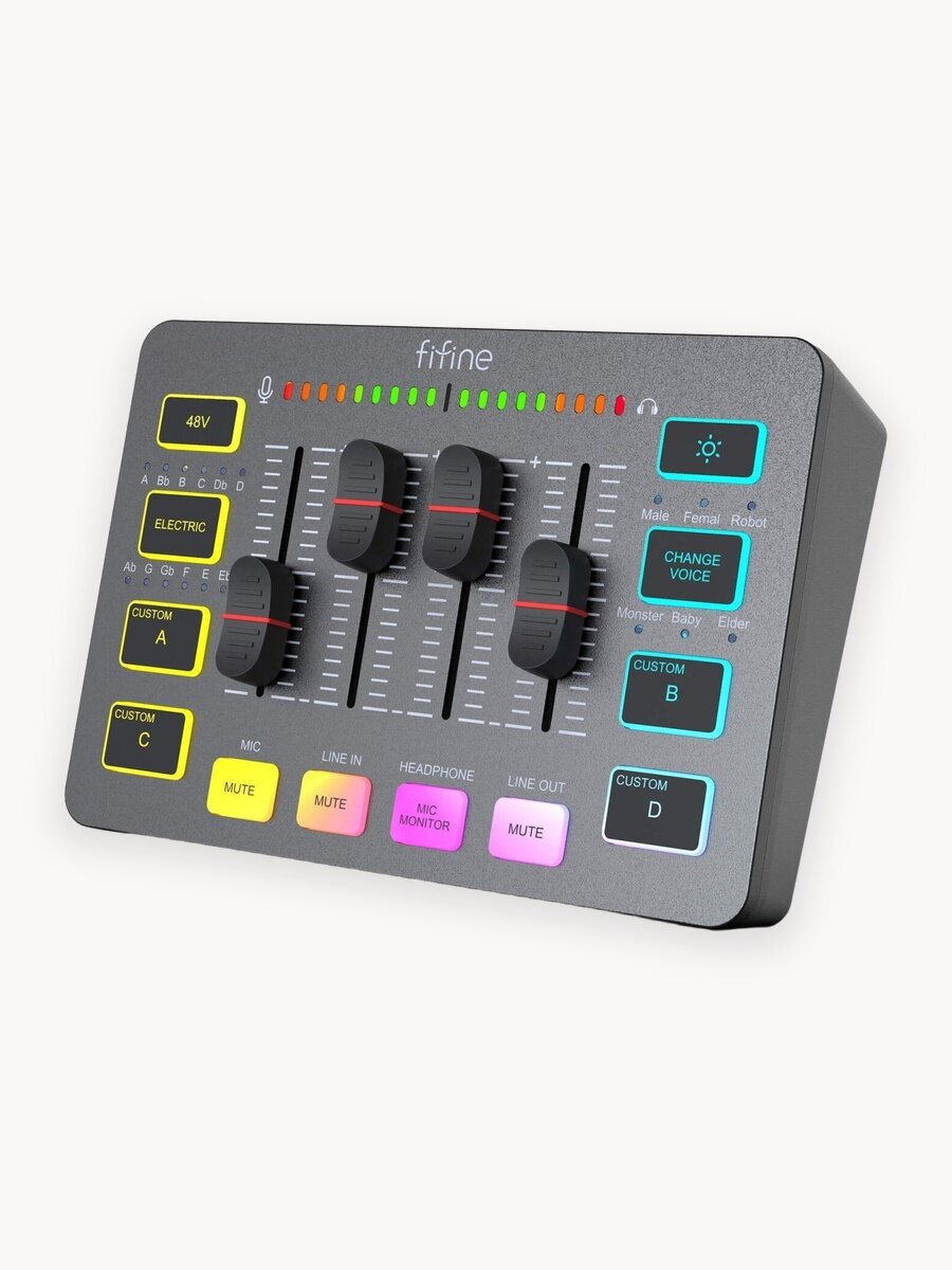 Микшерный пульт / Звуковая карта Fifine mixer SC3 с фантомным питанием, Black