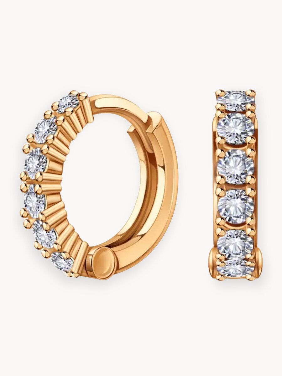 Серьги конго, красное золото, 585 проба, фианит