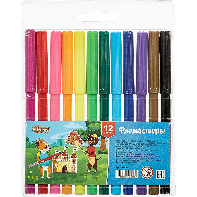 №1 School Фломастеры ColorPics набор 24 цв, вентилир, смыв, блист. упак