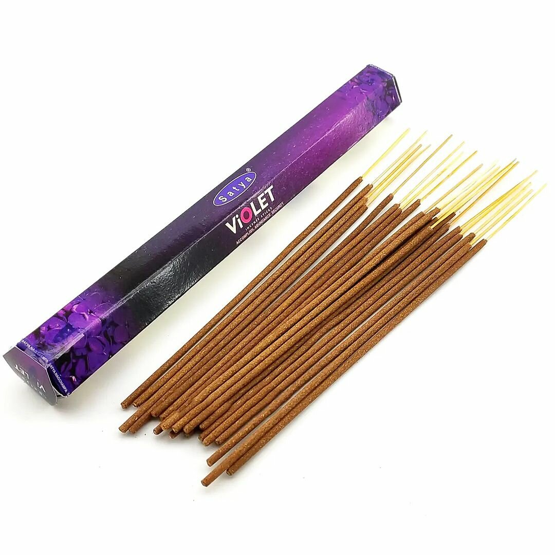 Индийские благовония Сатья Фиалка (Satya Violet) натуральные ароматические палочки для дома, йоги, медитации, релакса, очистки воздуха и ароматерапии 20 шт