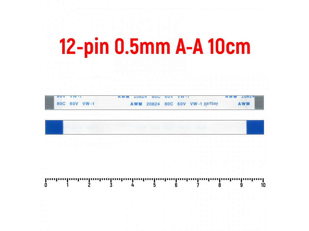 Шлейф тачпада для ноутбука Asus K73E K73SD K73SJ K73SM K73SV FFC 12-pin Шаг 0.5mm Длина 10cm Прямой A-A AWM 20624 80C 60V VW-1