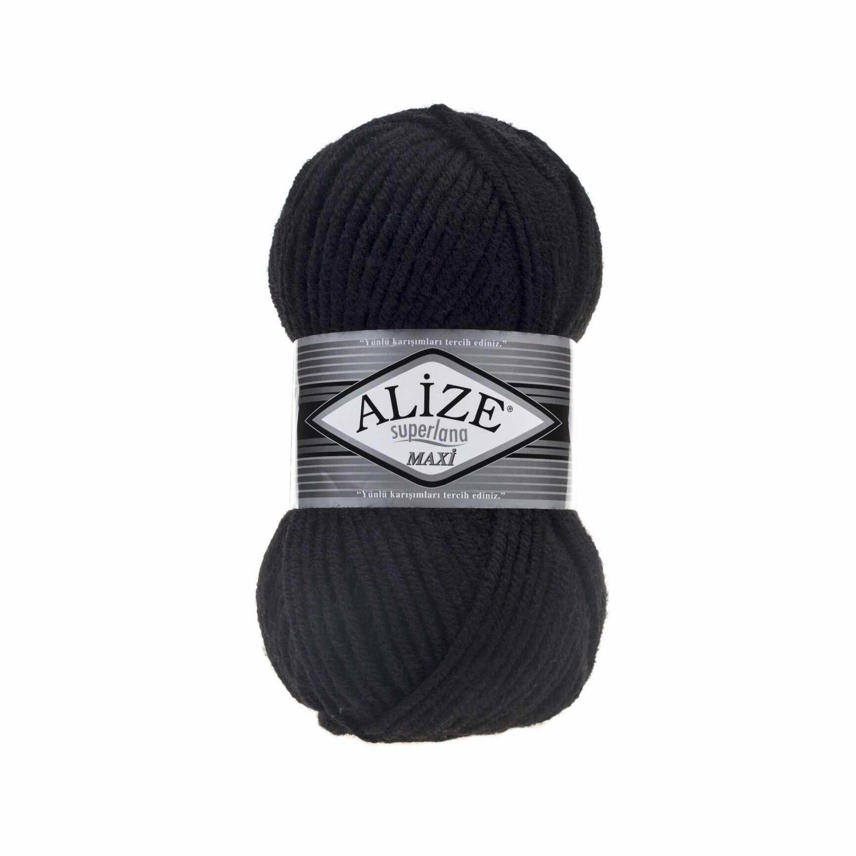 Пряжа Суперлана Макси Alize (Superlana Maxi) упаковка 5 мотков 100 гр. 100 м. 25% шерсть 75% акрил цвет 60 черный