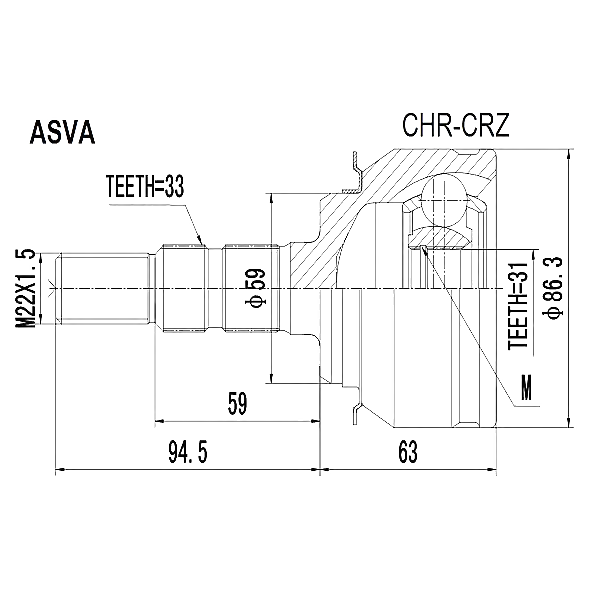 ASVA CHR-CRZ (1050020068 / 13318006 / CHRCRZ) шрус Chevrolet (Шевроле) cruze 1,6mt / 1,8at / 1,8мт