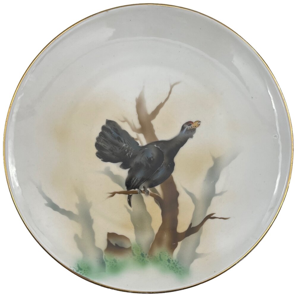 Блюдо "Тетерев", 31 см, фарфор, роспись, 1930-1952 гг, «РСФСР фарфор З-Д дулево», СССР