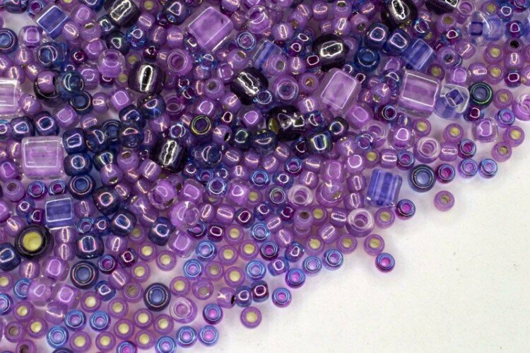 Бисер японский TOHO MIX 3207 фиолетовый/зеленый, смесь форм и размеров, 10 грамм