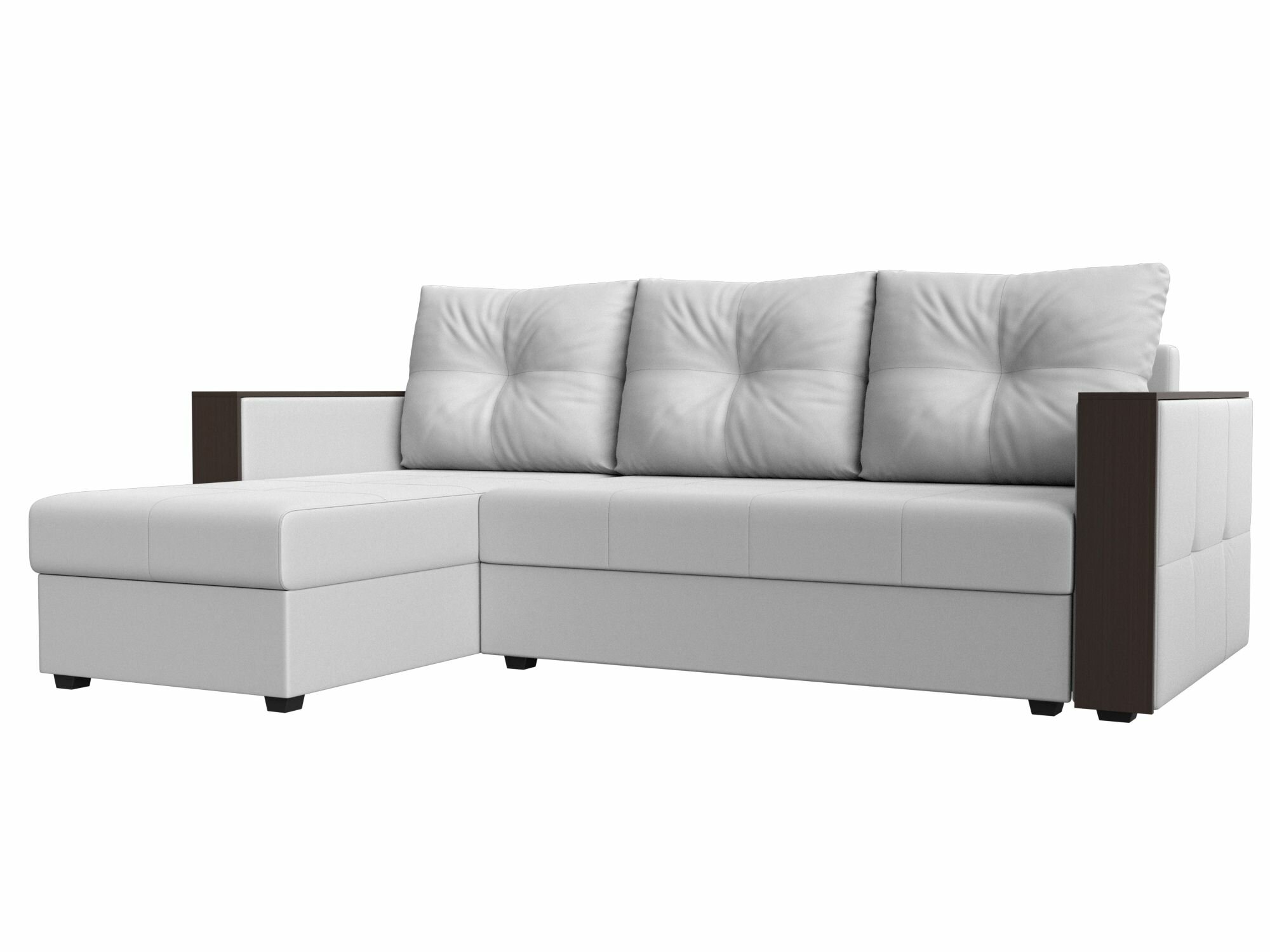 Диван угловой Валенсия Лайт левый угол, экокожа, механизм еврокнижка, белый, 230x140x85см. Хит Диванов