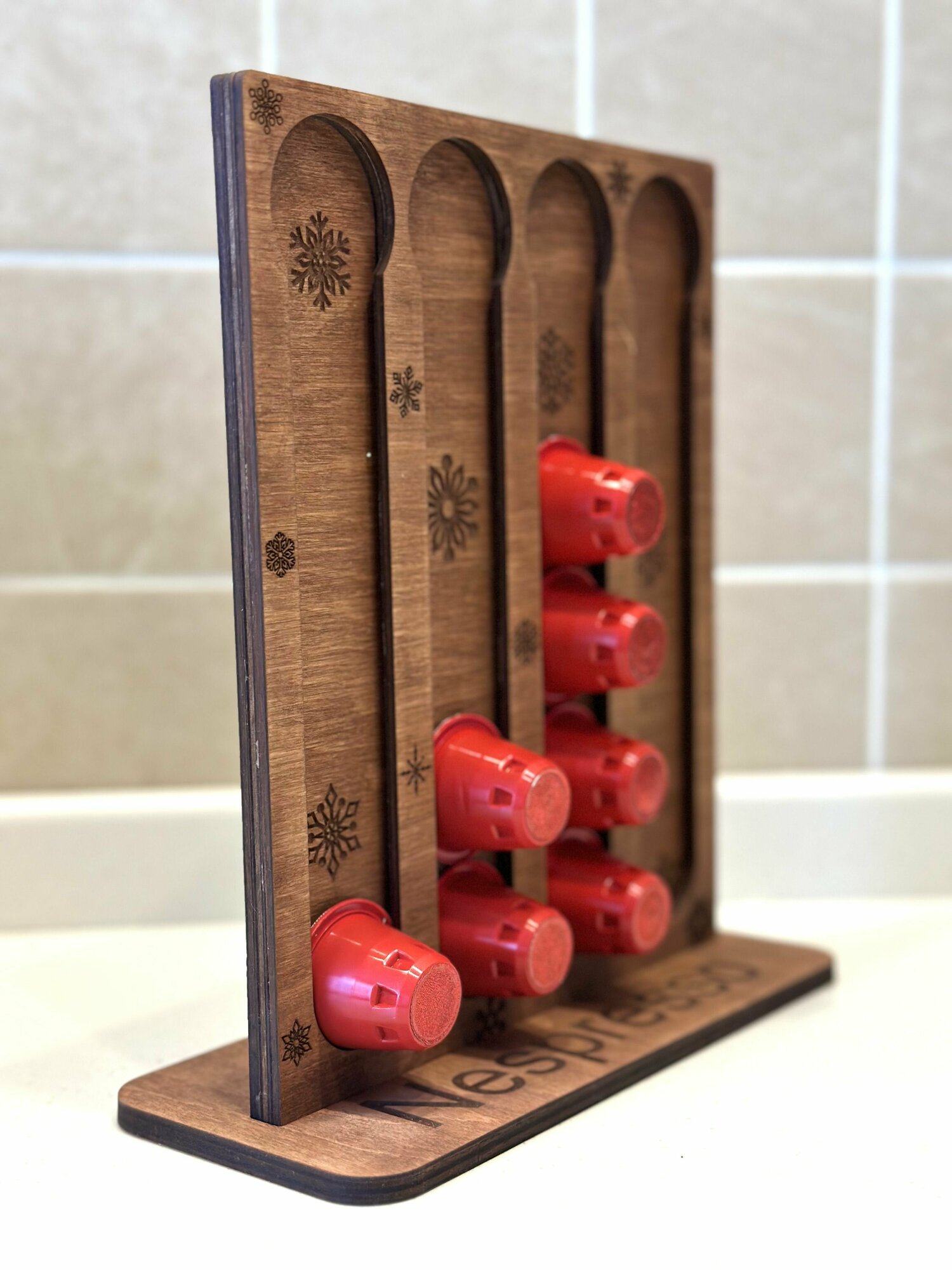 Новогодний деревянный настольный держатель для кофейных капсул Nespresso (вместимость 20шт)