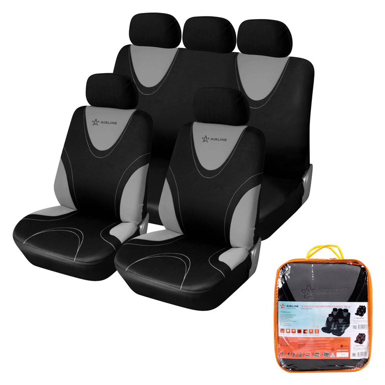 Авточехлы универсальные полиэстер черно-серые (9 предм.) AIRLINE