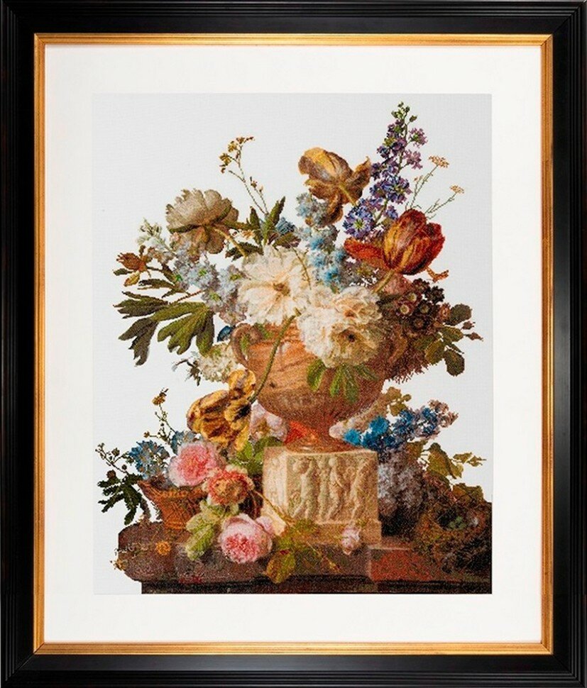 Набор для вышивания Thea Gouverneur #580A Flower Still Life with an Alabaster Vase (Натюрморт с цветами в алебастровой вазе), Счетный крест, 50 x 65 см