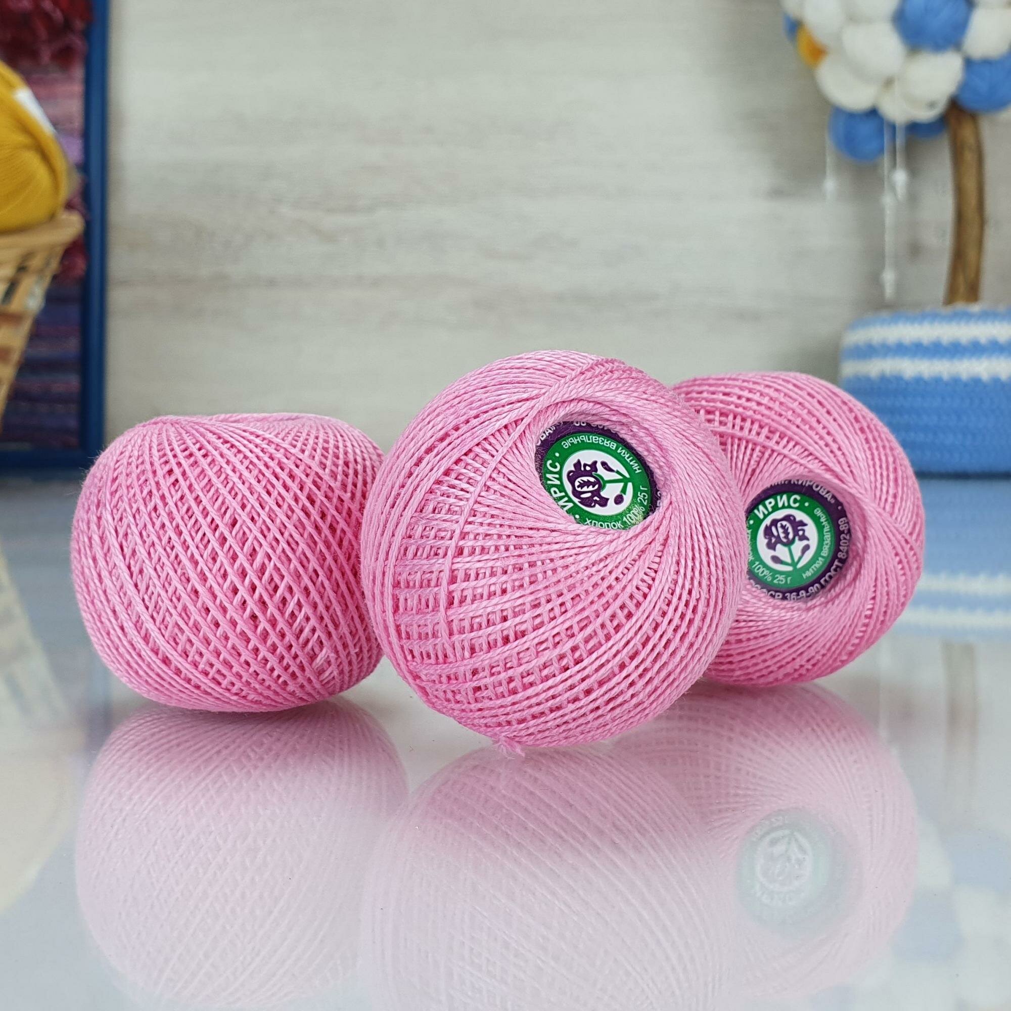 Пряжа Ирис 25гр. (ПНК), роза - 1104, 100% мерсеризованный хлопок, 20 мотков, 25 г, 150 м.