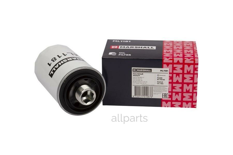 MARSHALL ML1181 Фильтр масляный Audi Q3 (8U) 11-, Geely Atlas 16-, Skoda Octavia II (A5) 04- / Yeti 09-, VW Tiguan I Audi: A4, A6, Q5, Skoda: Octavia, Volkswagen: Pass Marshall ML1181
