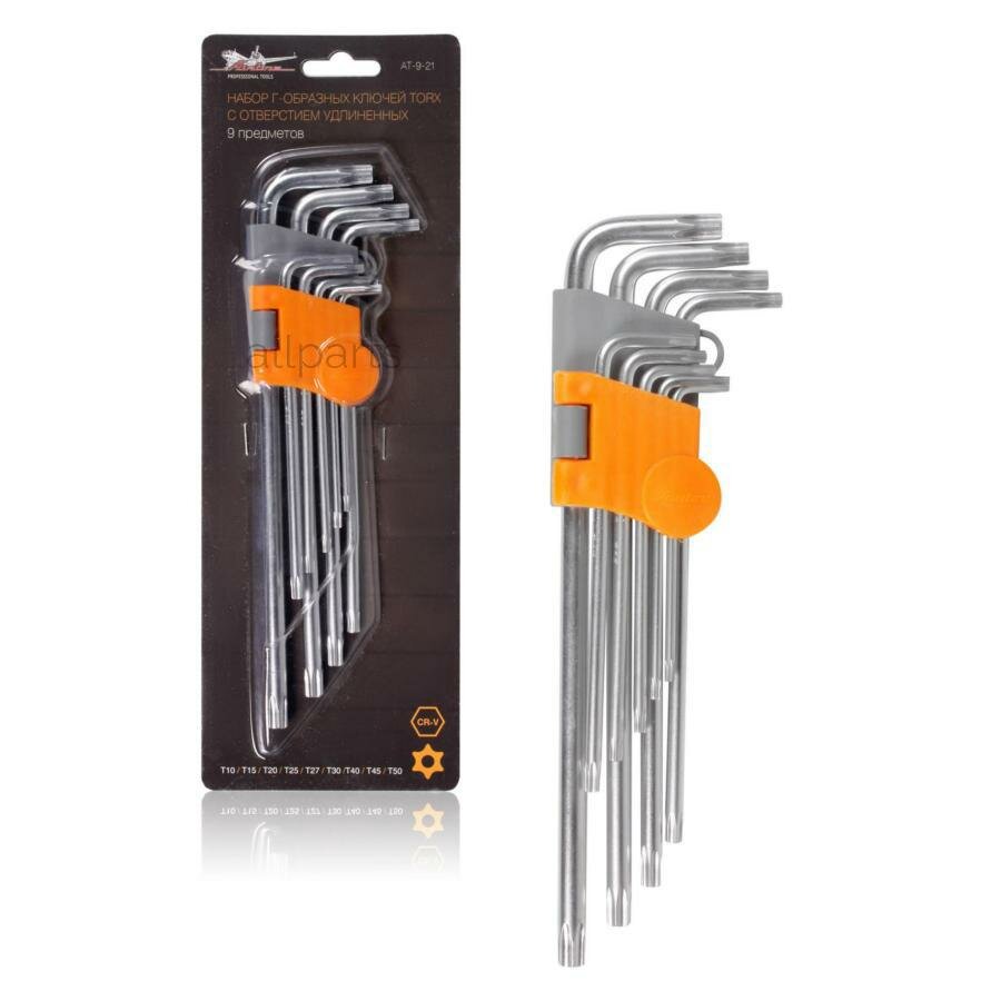 AIRLINE AT921 набор ключей г-образных TORX С отверстием удлиннных 9 ПР. (Т10-Т50) пласт. Подвес (AT-9-21)