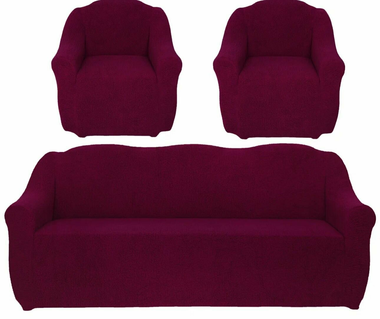 Ворсовые плюшевые чехлы на трехместный диван и 2 кресла