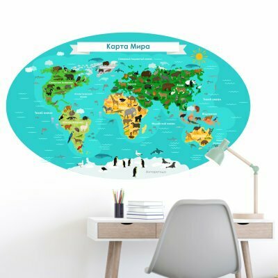 Наклейка интерьерная на стену «Карта животных и птиц»