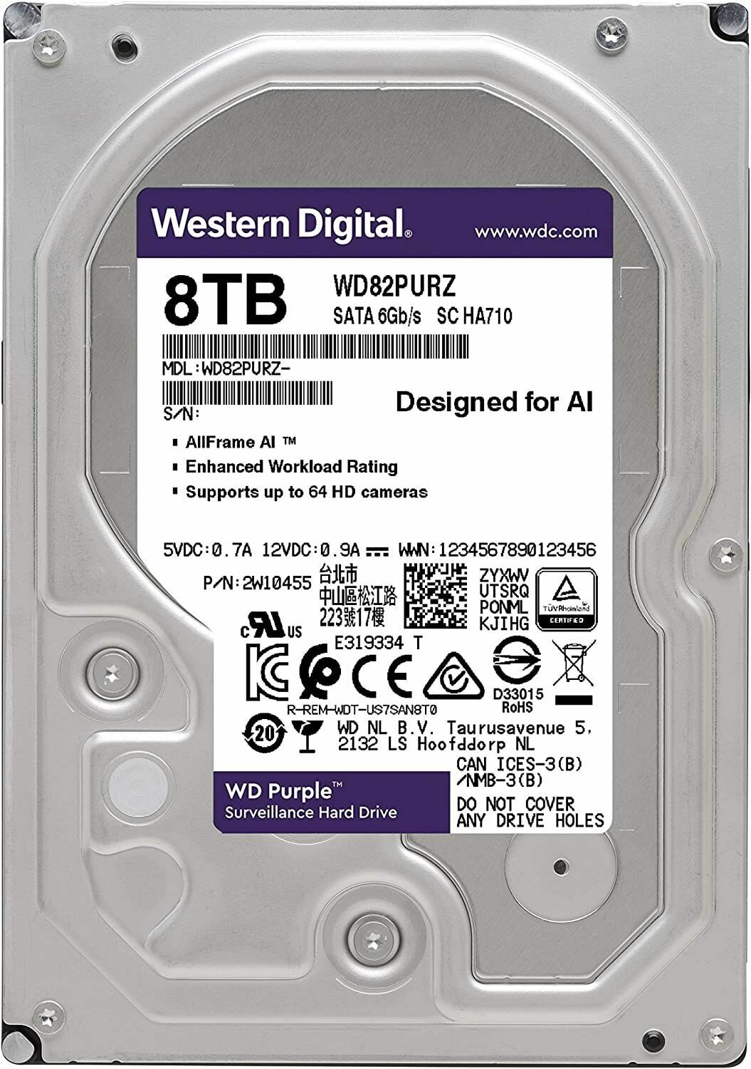 Внутренний жесткий диск Western Digital Б/У / WD PURPLE / для видеонаблюдения камер, 1 шт.