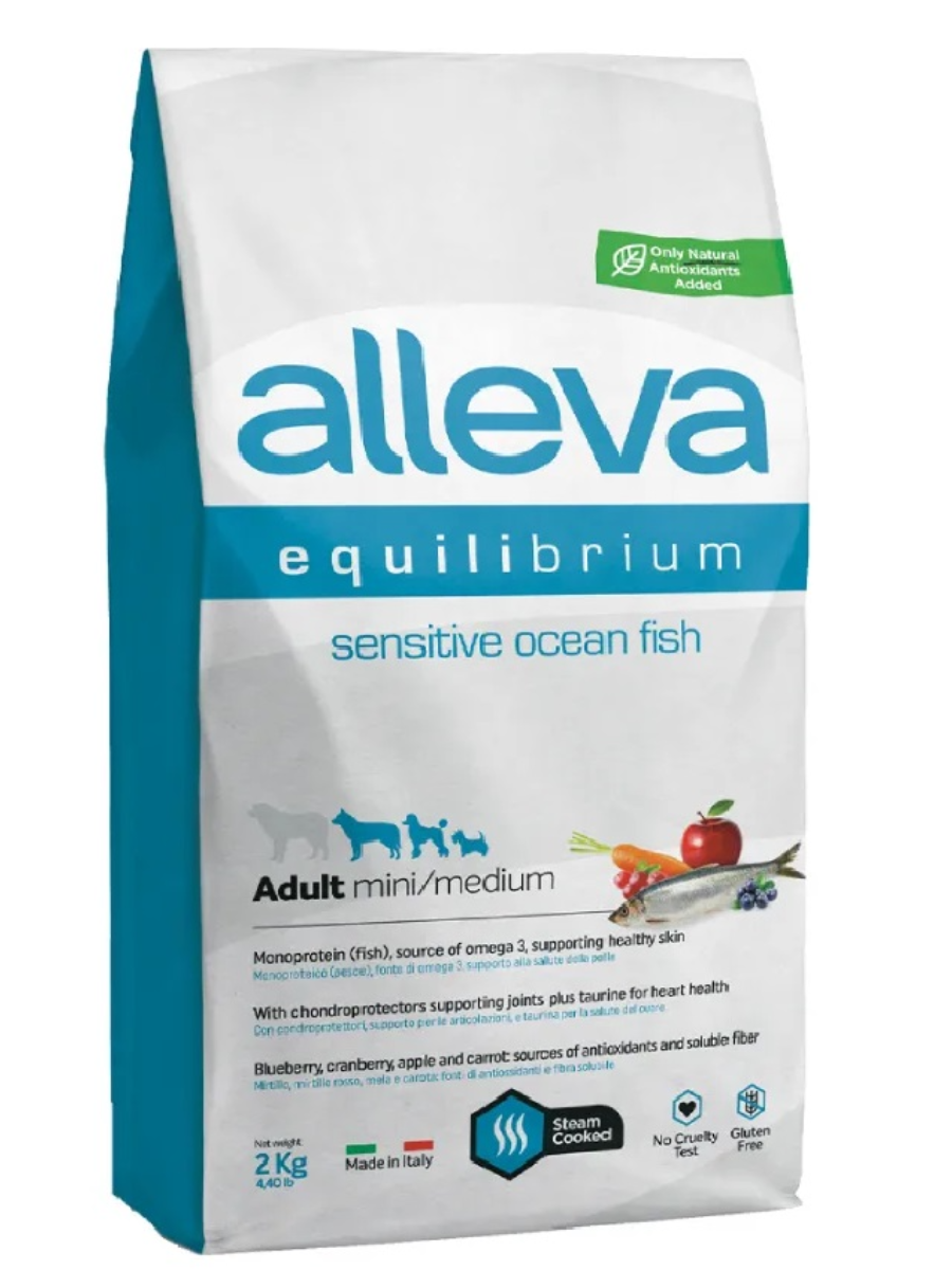 ALLEVA EQUILIBRIUM Корм для взрослых собак мелких и средних пород Сенситив с океанической рыбой 2 кг