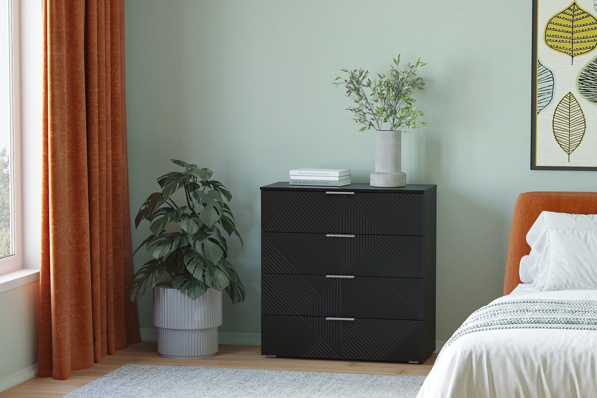 Комод МебельЛэнд24 Салерно NEW 4 Черный 91x42x96 с 4 ящиками