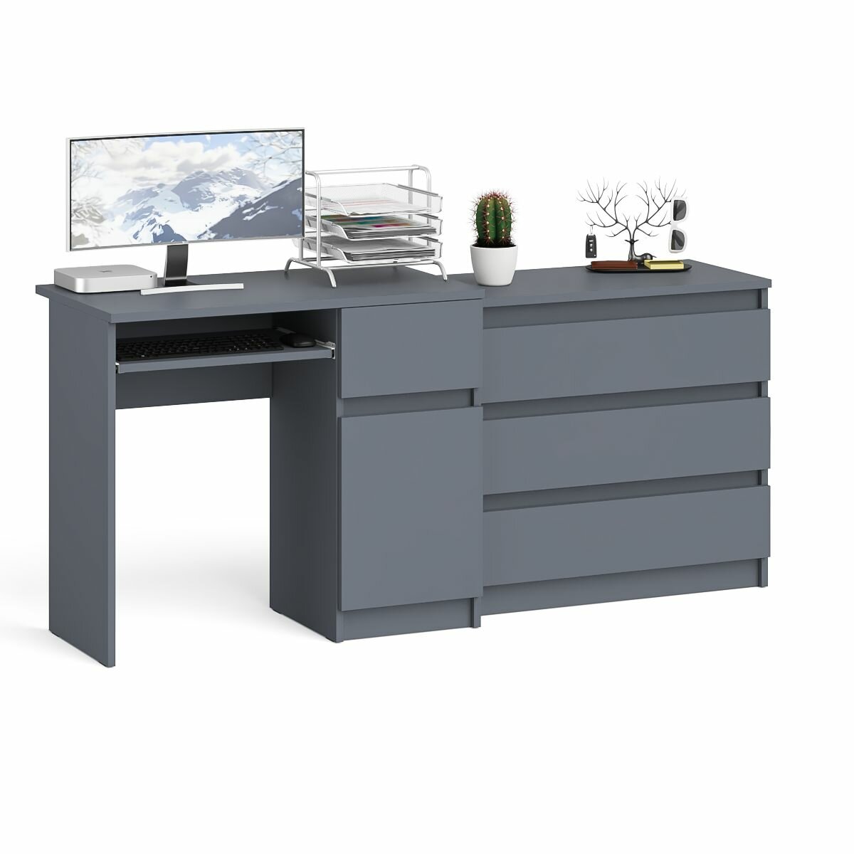 Стол компьютерный СВК Мори МС-1 правый с комодом на 3 ящика цвет графит, 170,4х50х76,6 см.