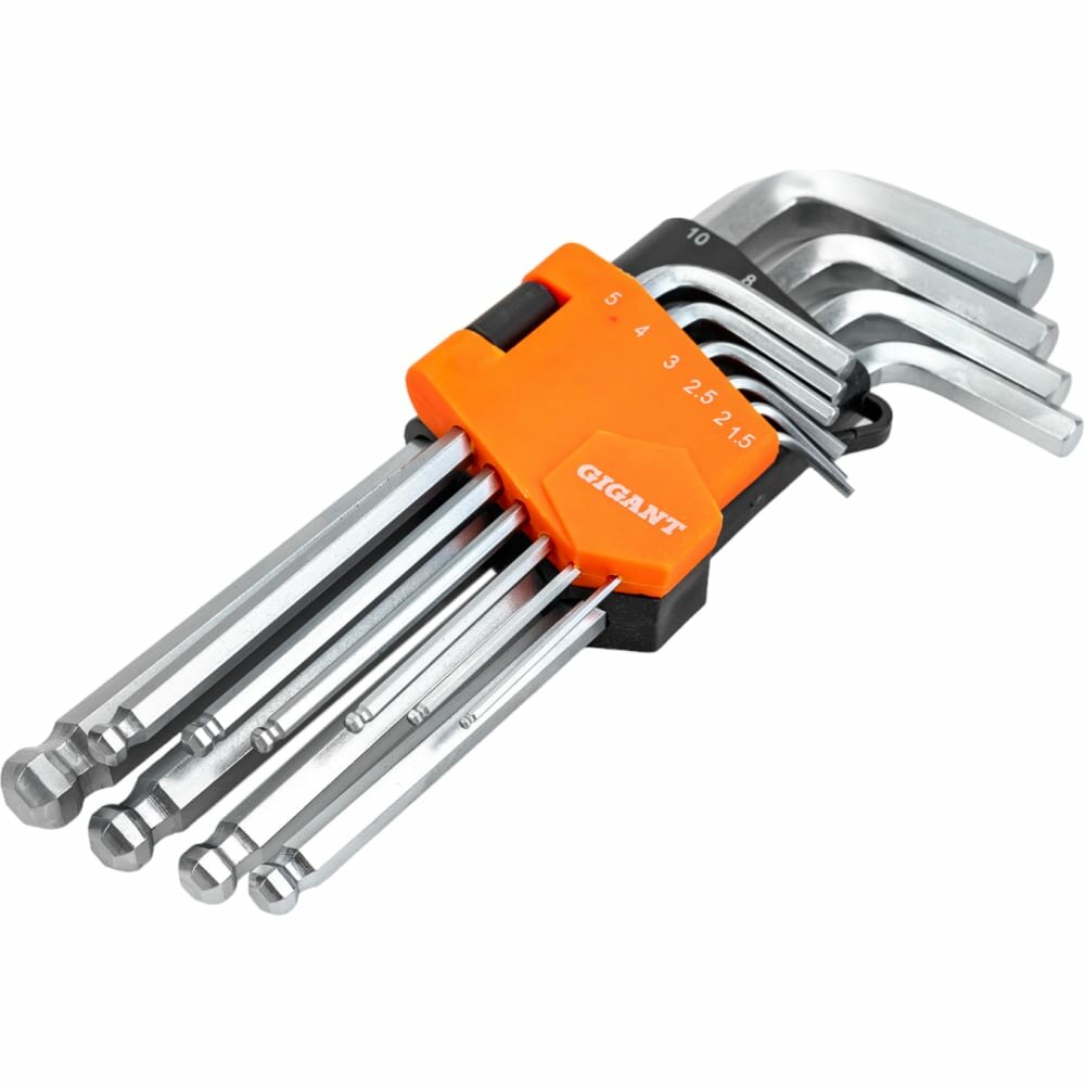 Набор шестигранных ключей с шаром Gigant, размеры1,5-10мм, grf-123 10 шт, для работы с шестигранными соединениями